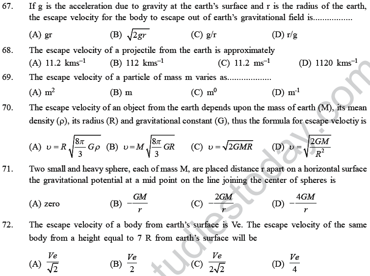 NEET UG Physics Gravitational MCQs with Answers